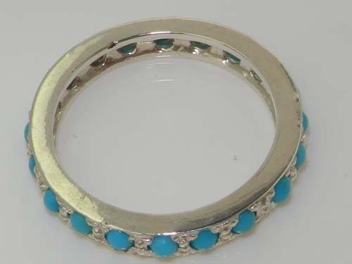 LetsBuyGold 925 Sterling Silver Real Genuine Turquoise Womens Eternity Ring - Size 7