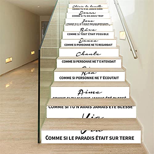 Master_GGG 13 Pcs 1 Set 3D White Text Stair Stickers Self-Adhesive Wall Stair Stickers for Home Decoration, Waterproof Stair Mural, Stair Decor Mural 100cm X 18cm