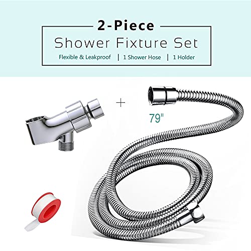 Shower Hose, 79 Inch Expandable Shower Hose Extra Long ,Bathing Toilet Cleaning, Adjustable Holder Mount and Stainless Steel Shower Hose for Handheld Shower Head, shower hose and holder, Chrome