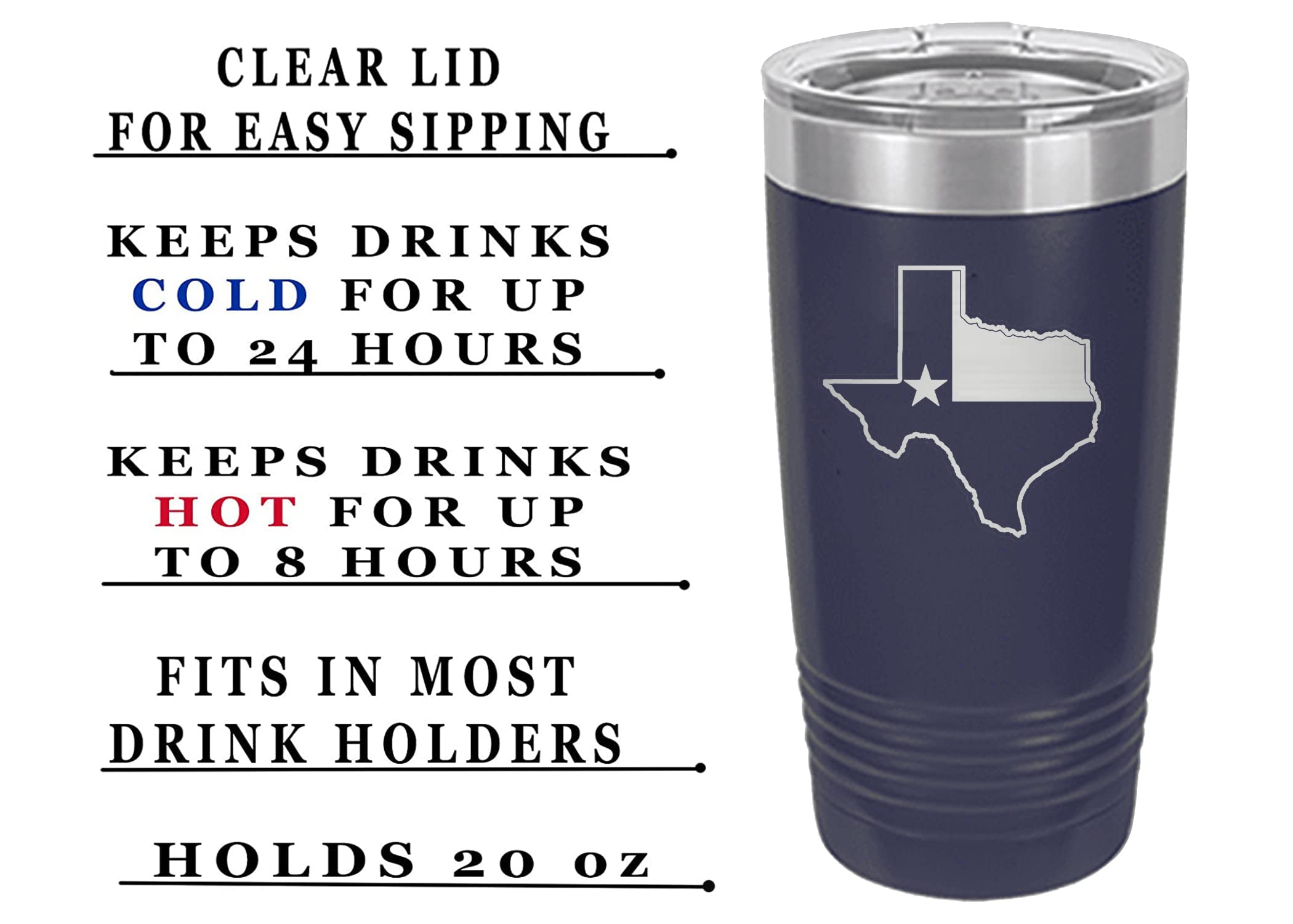 Rogue River Tactical Funny Texas Flag 20 Oz. Stainless Steel Travel Tumbler Mug Cup w/Lid Vacuum Insulated Hot or Cold (Blue)