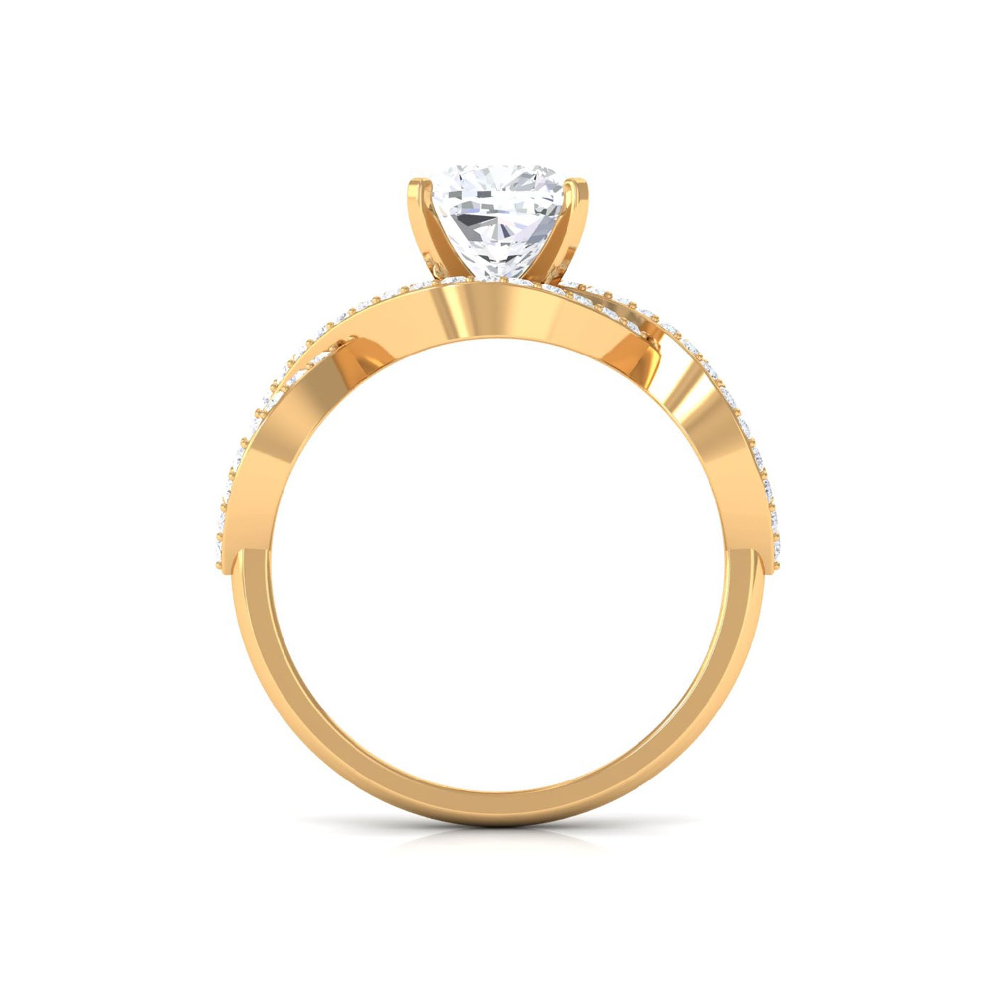 Rosec Jewels 3 CT Certified Moissanite Crossover Infinity Engagement Ring in Gold (7 MM Cushion, D Color VS1 Clarity), 14K Yellow Gold, Size:US 8.00