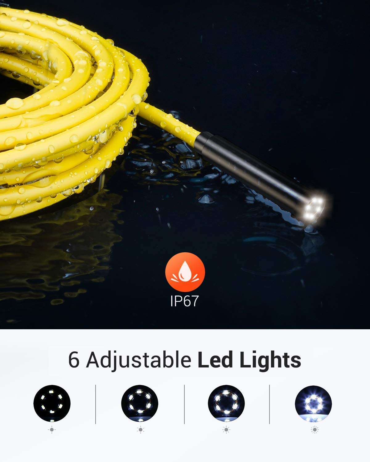 Wireless Endoscope, DEPSTECH Upgrade 5.0MP HD Inspection Camera, Scope Camera with Light,16 inch Focal Distance,16.5FT Semi-Rigid Snake Waterproof Borescope,2200mAh Battery for iPhone & Android-Yellow