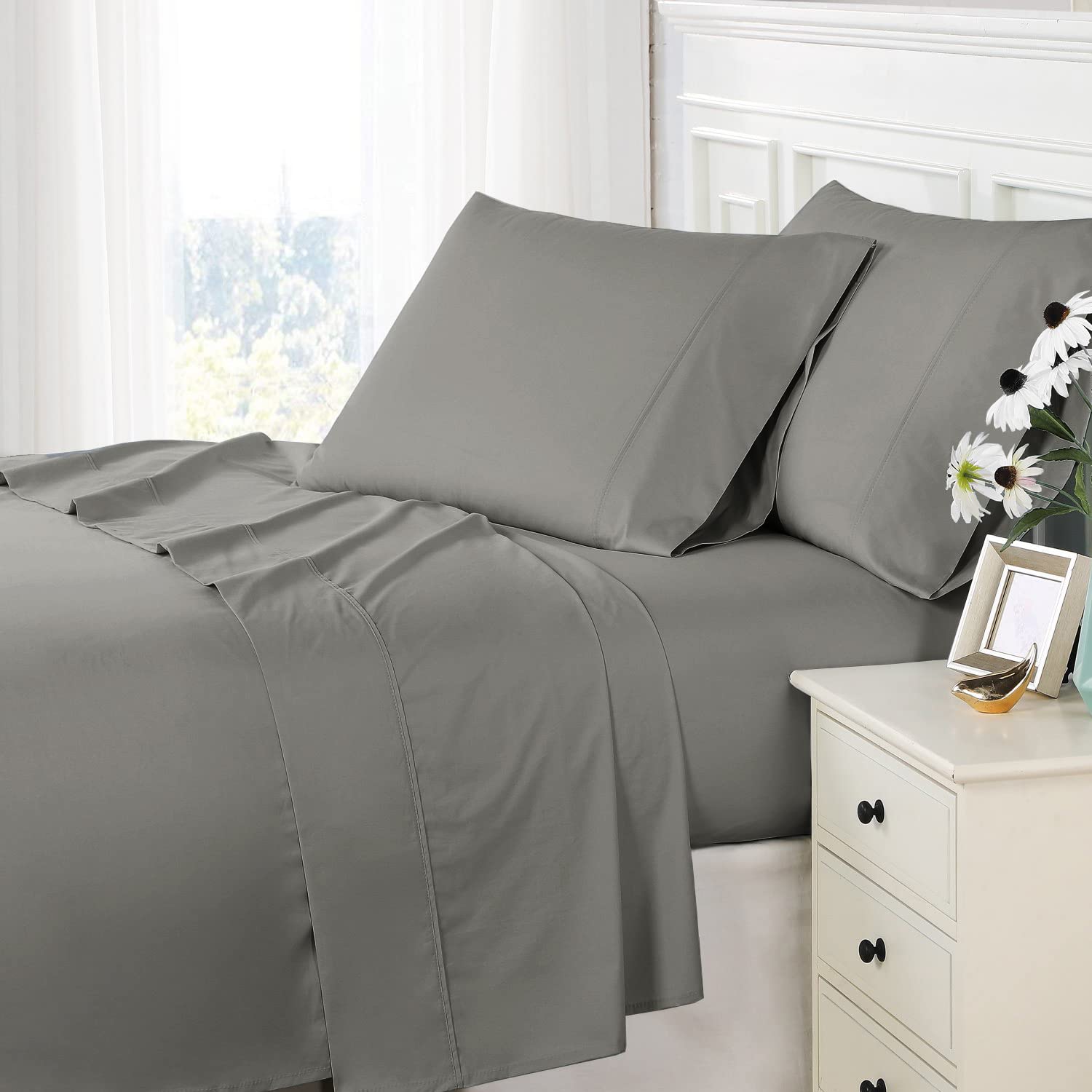 Pizuna Pure 100% Cotton Sheets Queen Size, 800 Thread Count Long Staple Cotton Crisp Sateen Sheets Queen with 15inch Deep Pocket (Combed Forest Green Cotton Sheets Queen)