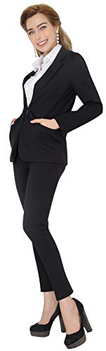 Marycrafts Women's Business Blazer Pant Suit Set for Work (Black, Numeric_12)