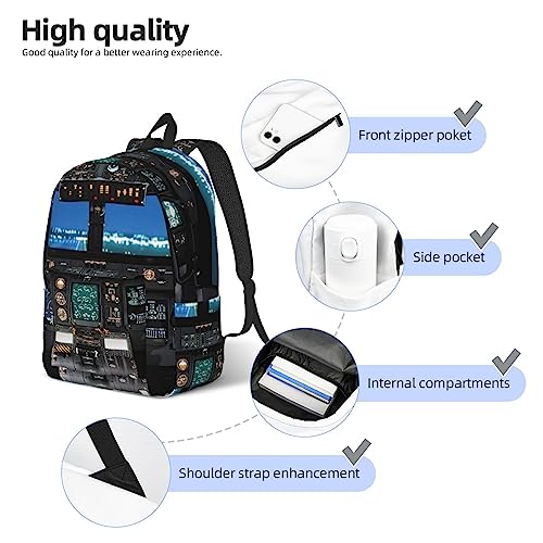 NOKOER Airplane Cockpit Printed Canvas Backpack,Laptop Backpack,Lightweight Travel Rucksack For Men And Women