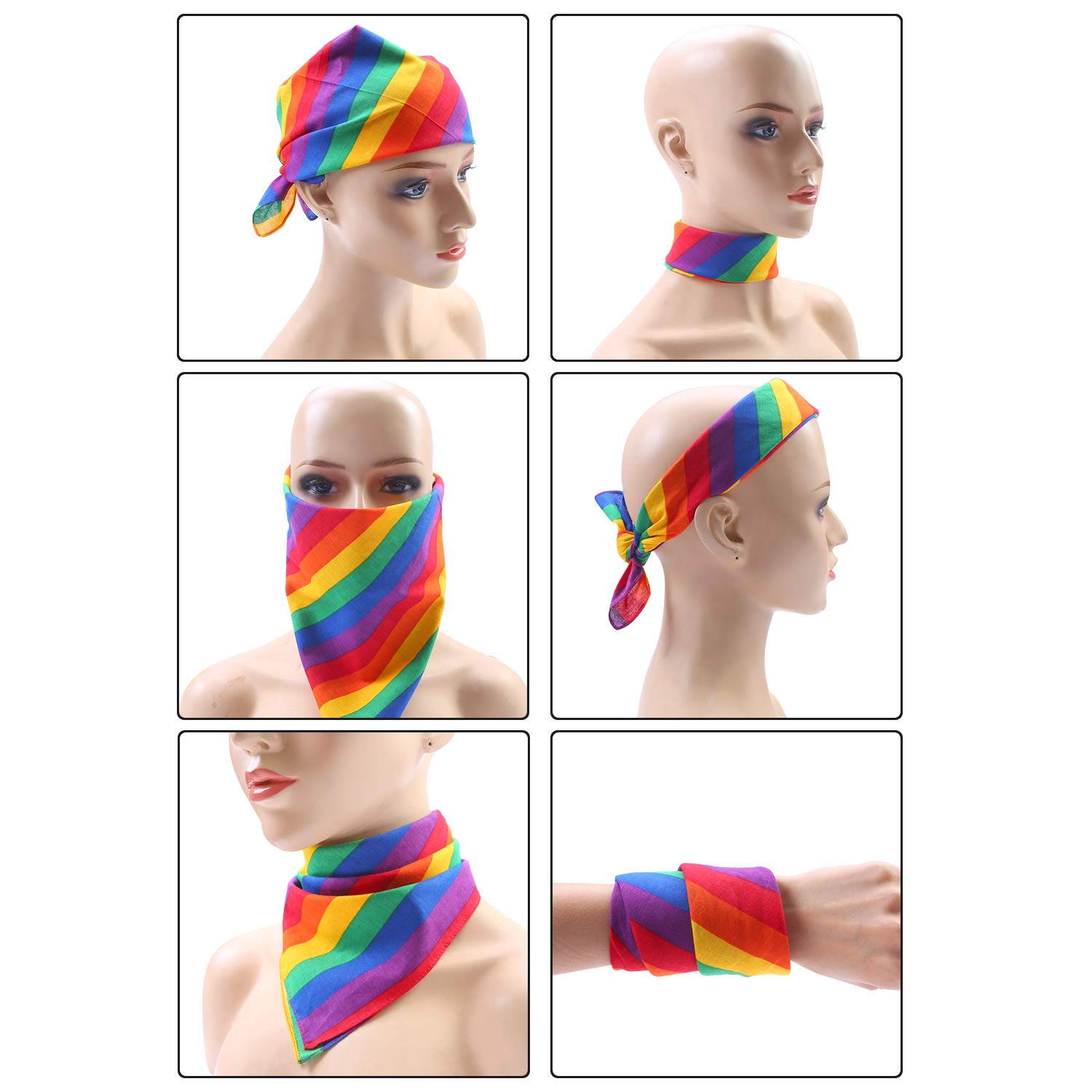 URATOT 6 Pack Gay Pride Headband Pride Rainbow Bandanas Cotton Stripes Rainbow Handkerchiefs, Support LGBT Causes