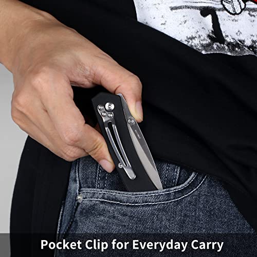 Vickay Pocket Knife Folding Knife with Non-Skid G-10 Handle, 2.7in 8Cr13MoV Stainless Steel Blade, Belt Clip, Lanyard Hole - Perfect for Camping, Hiking, and Daily Use