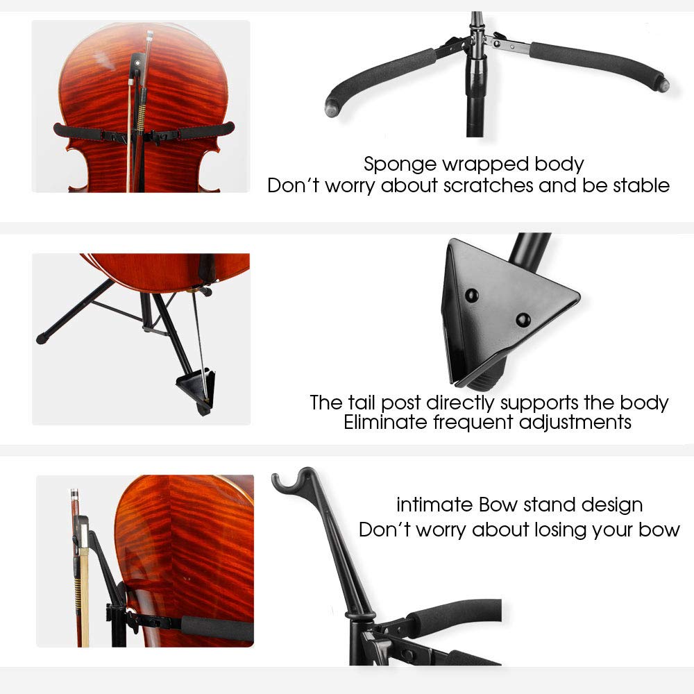 Mr.Power Adjustable Foldable Tripod Stand for Cello with Hook for Bow
