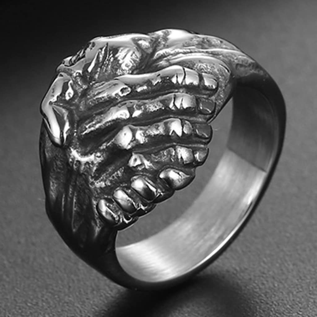 Retro Vintage Stainless Steel Hand Shaking Promise Statement Biker Cocktail Party Ring (Grey, 11)