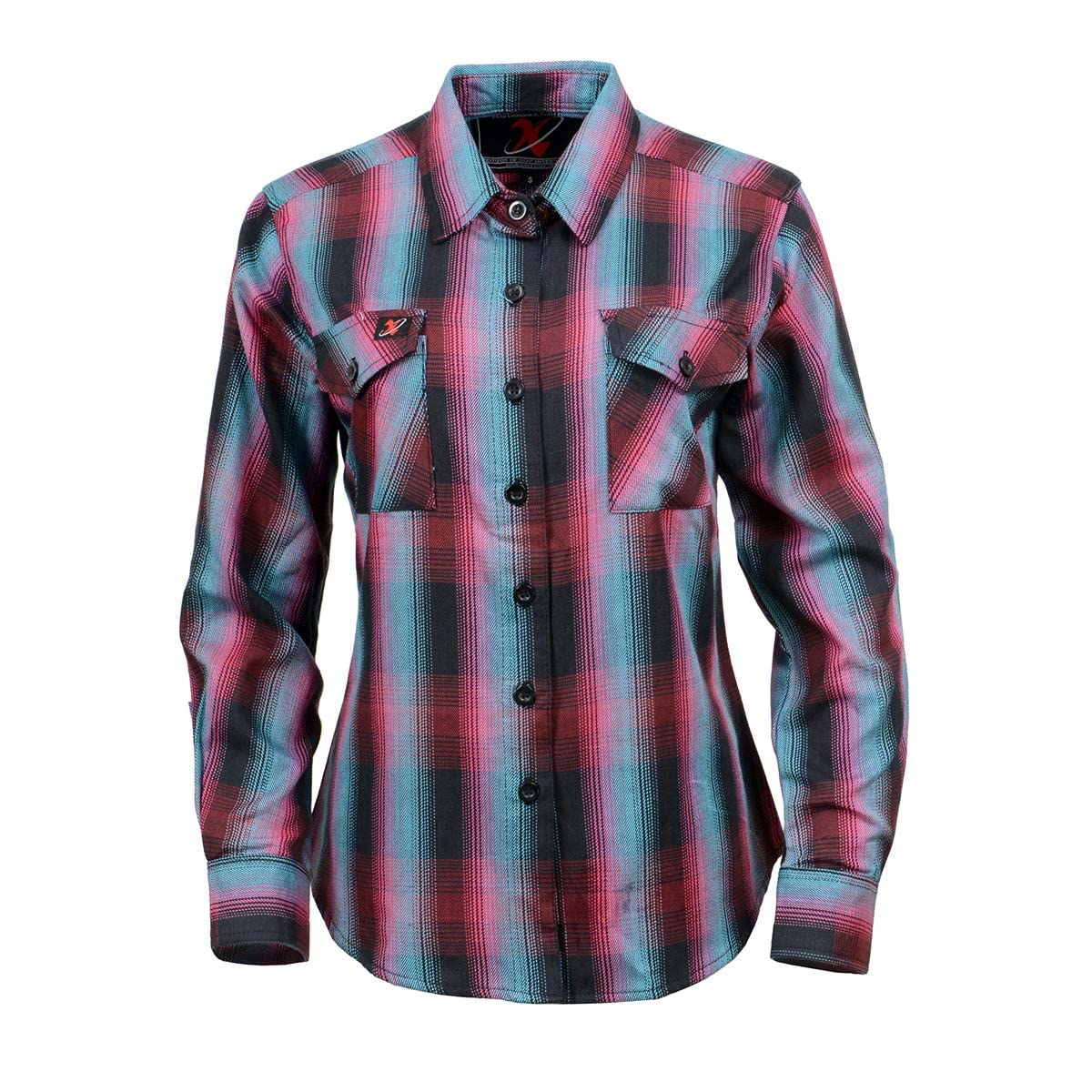Milwaukee Leather MNG21612 Women's Black and Pink with Blue Long Sleeve Cotton Flannel Shirt - 3X-Large