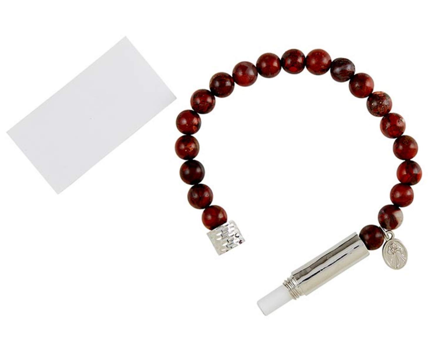 Needzo Red Prayer Bead Bracelet with Divine Mercy Charm, Screw-Top Capsule for Prayer Intentions, One Size