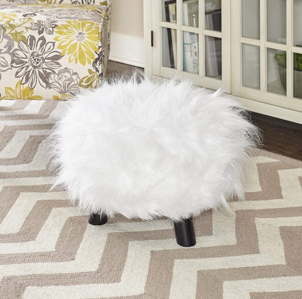 Linon Flokati Foot, 16-Inch, White Stool, 16"W x 16"D x 12.6"H,