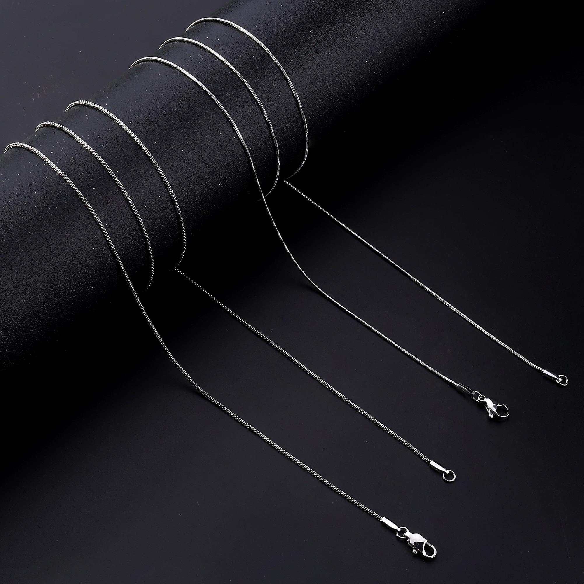 LOLIAS 2 Pcs Stainless Steel 1mm Round Snake Chain Box Chain Necklace Super Thin & Strong,18 Inch
