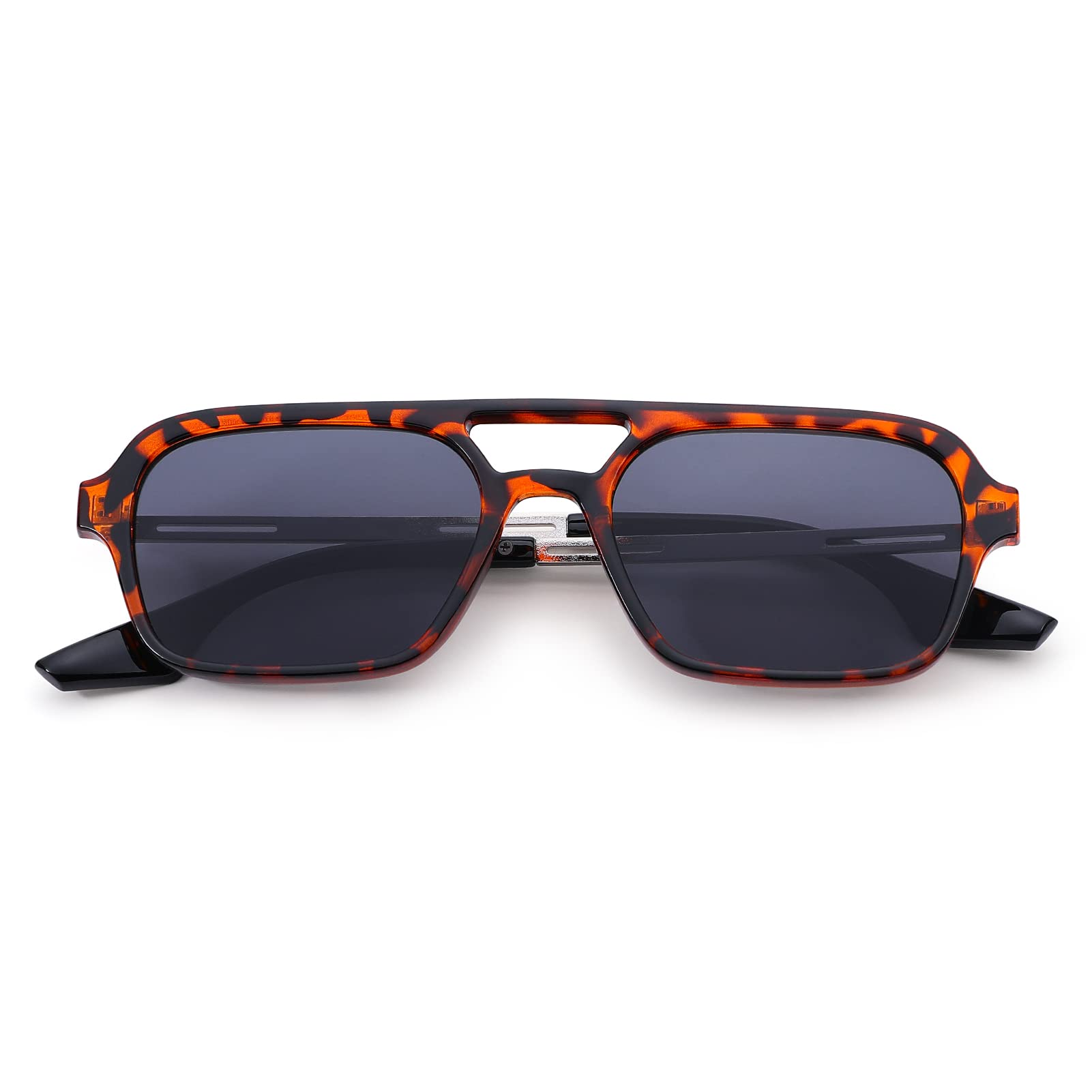 Pro Acme Vintage 70s Flat Pilot Sunglasses for Women Men, Small Frame Rectangular Glasses UV400 Protection Shades (Leopard Frame | Black Lens)