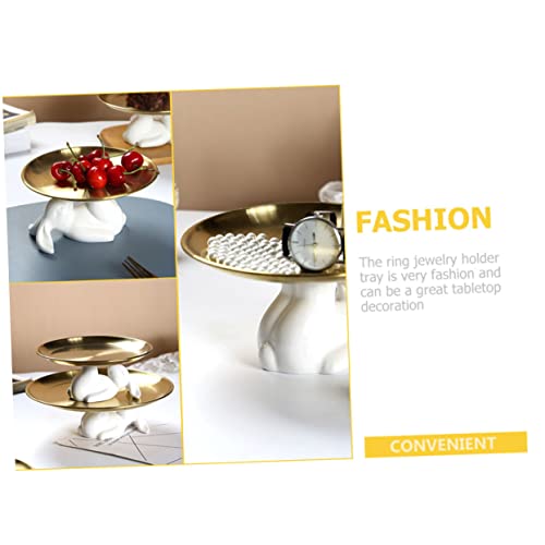 NOLITOY 4pcs Cake Tray Cake Server Plate Metal Tray Decorative Server Dessert Serving Tray Rabbit Ring Dish Candy Serving Dish Jewlery Tray Easter Table Decor Round Ceramics Trinkets Bride
