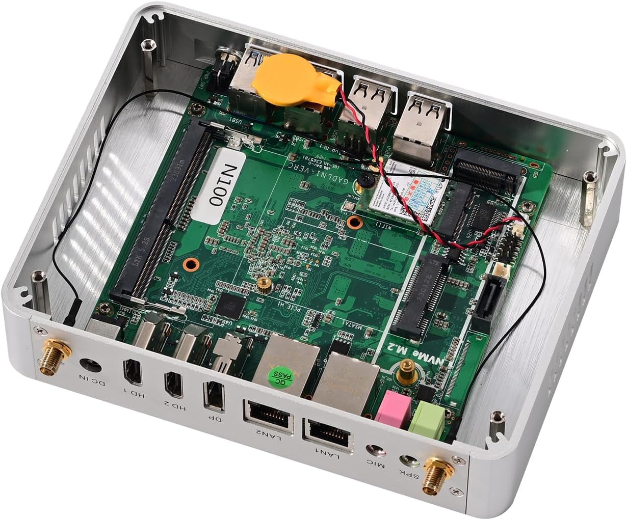 PARTAKER Fanless Mini PC, Desktop Computer, Kodi Box, HTPC, Intel N100, Windows 11 Pro or Linux Ubuntu, B15, 8 x USB, 2 x LAN, 1 x DP, 2 x HDMI, 8G RAM 128G SSD