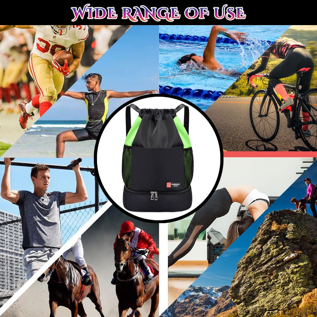 RLGPBON Drawstring Backpack with Shoe Compartment,Dry Wet Gym Bag