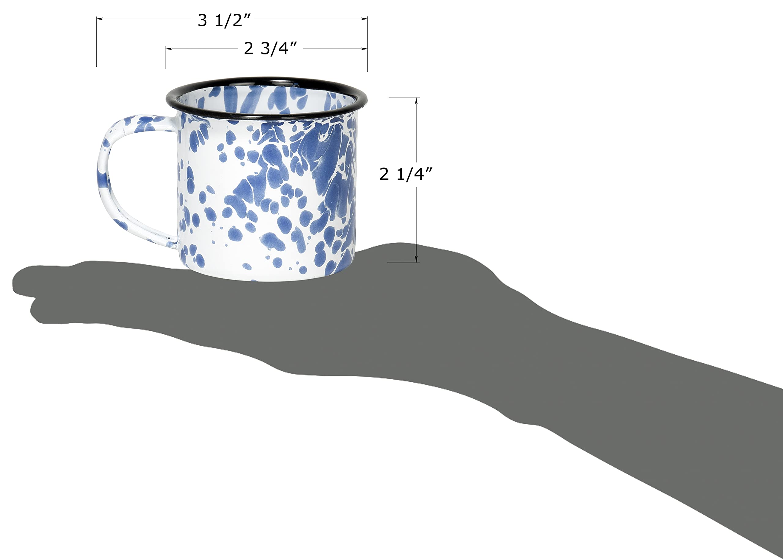 Red Co. Set of 6 Enamelware Metal Small Classic 5 Oz Round Coffee and Tea Mug with Handle, Navy Blue Marble/Black Rim – Splatter Design