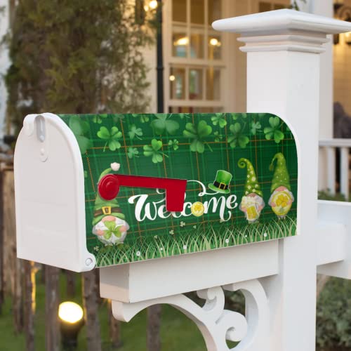 St. Patrick's Day Mailbox Cover,Waterproof Green Leprechauns Hat Shamrock Coin Beer Letter Post Box Cover Wrap Decoration Welcome Home Garden Outdoor 21''Lx18''W