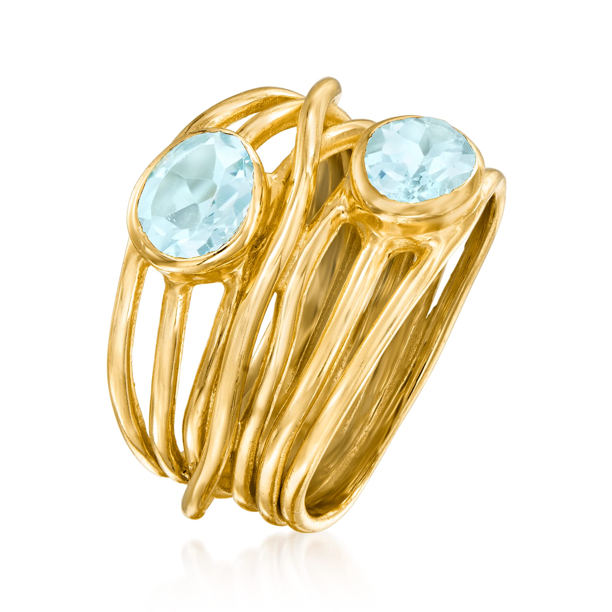 Ross-Simons 1.70 ct. t.w. Sky Blue Topaz Highway Ring in 18kt Gold Over Sterling. Size 8