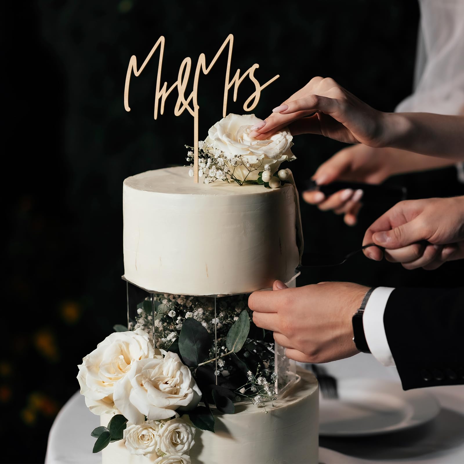 Party to Be Mr & Mrs Wedding Cake Topper in Wood (Design 04)