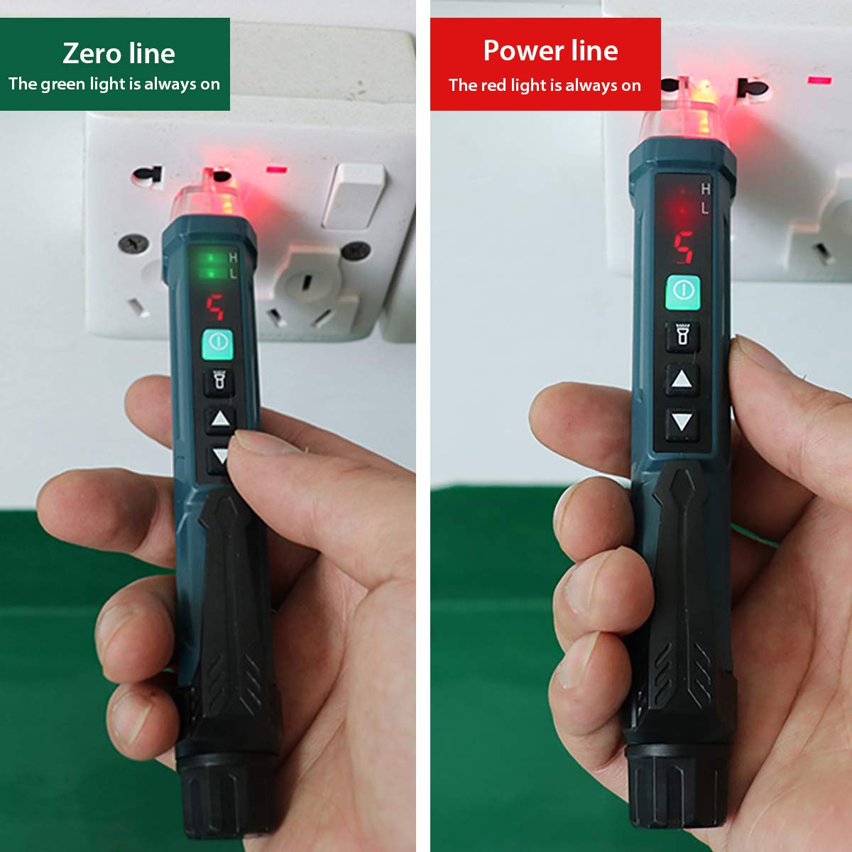 Non Contact Voltage Detector Pen with 9 Gear Adjustable Sensitivity, AICase AC Voltage Tester 12V-1000V with Null Wire Judgment & Alarm Mode and LED Flashlight