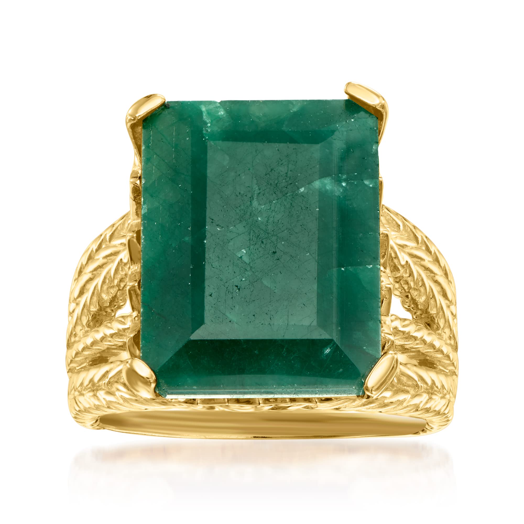 Ross-Simons 12.50 Carat Emerald Multi-Row Ring in 18kt Gold Over Sterling. Size 9