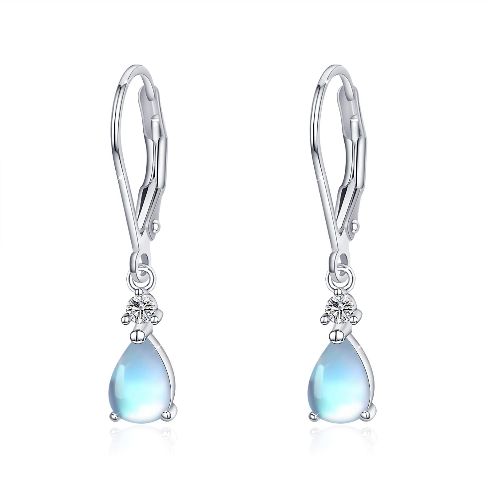 Moonstone Leverback Earrings for Women 925 Sterling Silver Teardrop Bridal Dangle Earrings Moonstone Dewdrop Earrings Moonstone Jewelry Gifts for Daughter Ladies Hypoallergenic Earrings