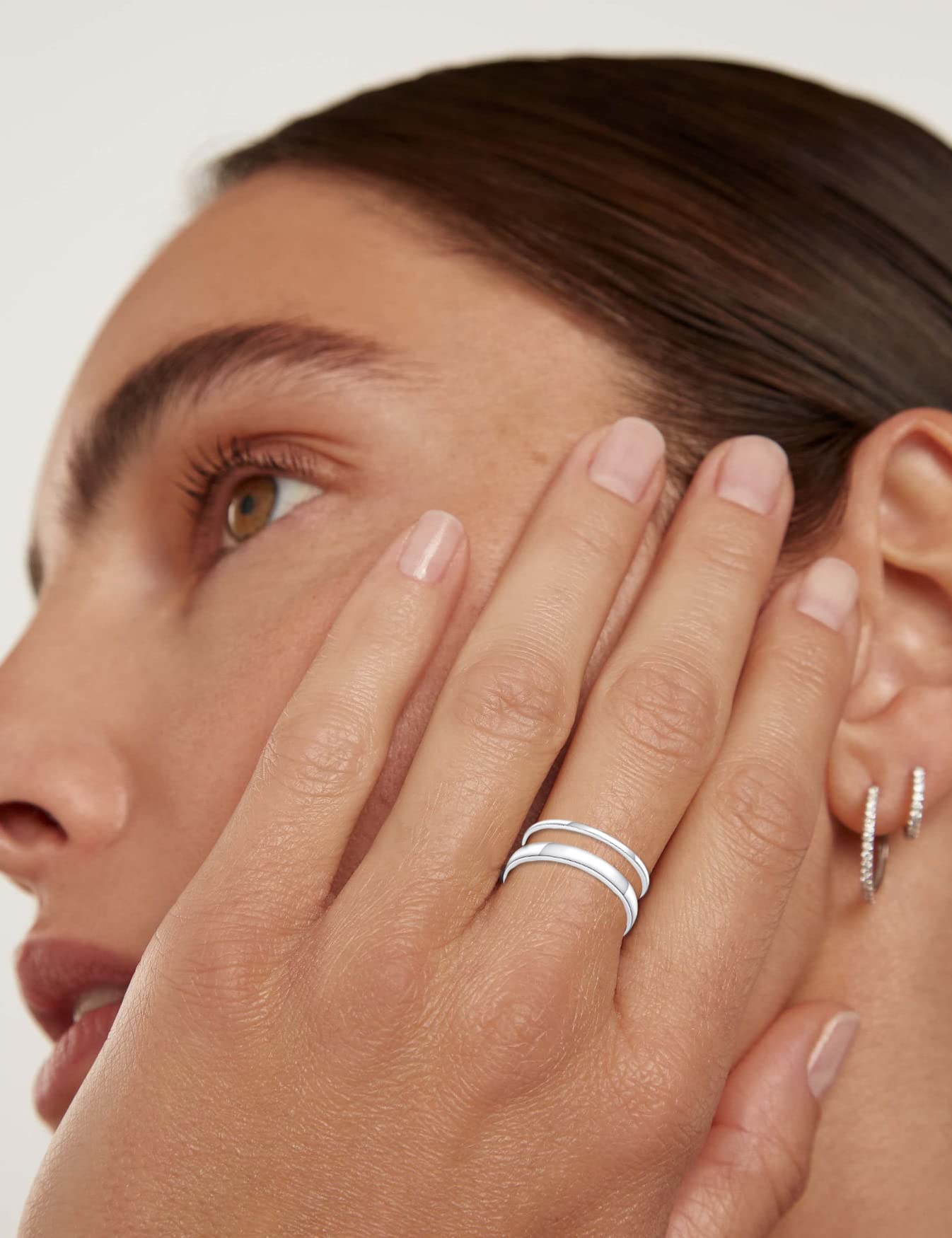 RLMOON 925 Sterling Silver Ring for Women Men Silver Stackable Stacking Thumb Ring White Gold Plated Plain Wedding Band Engagement Ring Comfort Fit 2MM Size 7