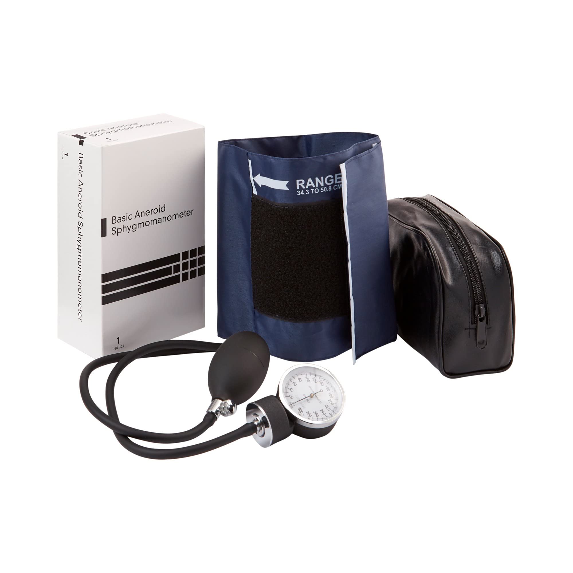 McKesson Basic Pocket Aneroid Sphygmomanometer - Blood Pressure Gauge and Cuff, 2 Tubes, for Adults, Navy Blue - Large Cuff, 34 cm to 50 cm, 21.6 in Long Tubes, 1 Count