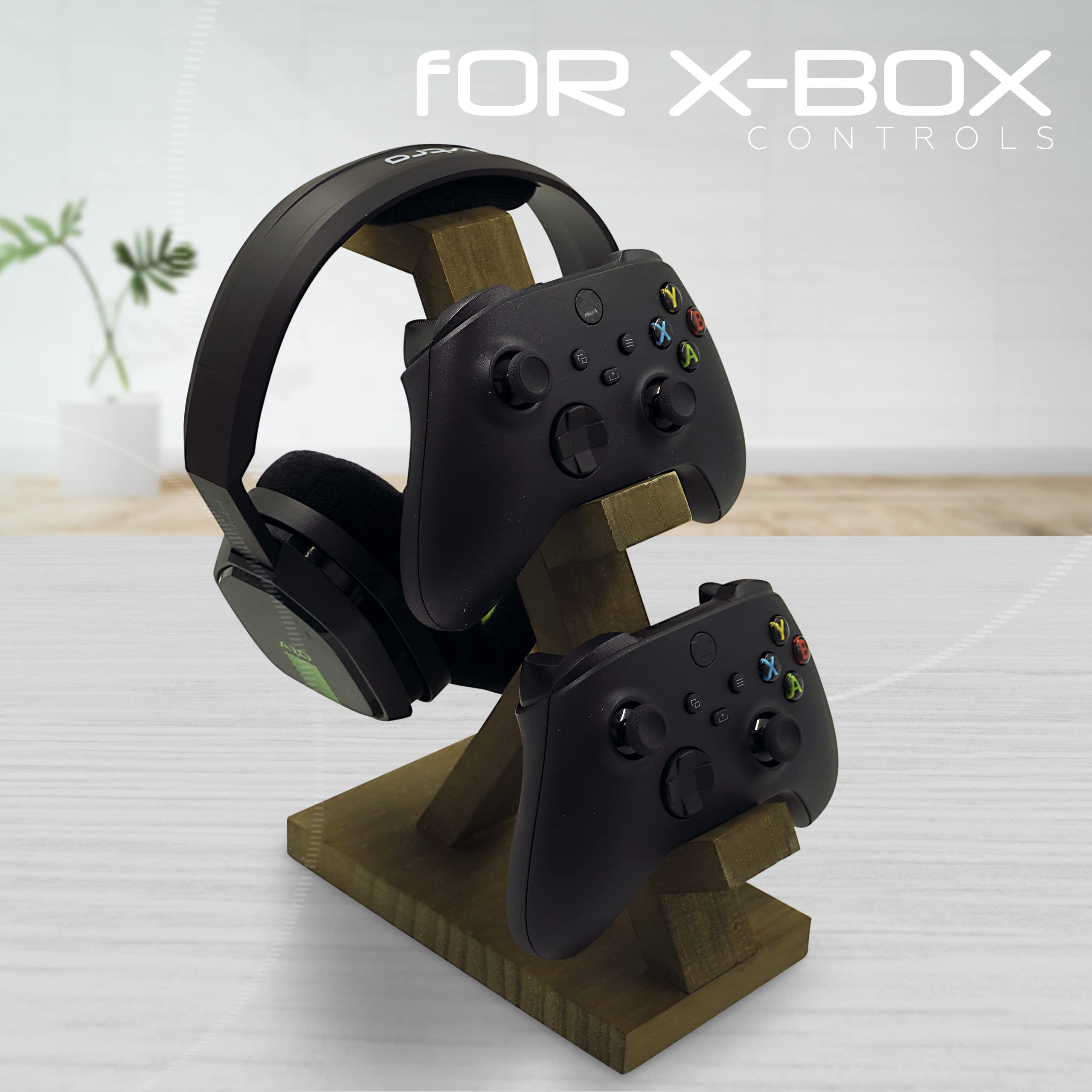 PAP Products Wooden Controller Stand with Headphone Holder, Game Controller Holder, Video Game Controller Holder, Controller Holder for Desk, Controller & Headset Stand, Wooden Headphone Stand