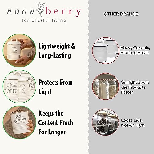 noonberry Kitchen Canisters for Countertop - Set of 3 - Airtight Coffee Tea Sugar Container Set - Country Rustic Farmhouse Canisters Sets for the Kitchen