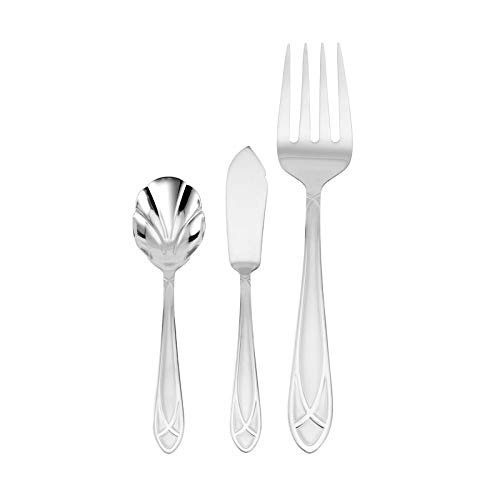 Pfaltzgraff Mirage Frost 45-Piece Stainless Steel Flatware Set with Serving Utensil Set and Metal Storage Caddy, Service for 8