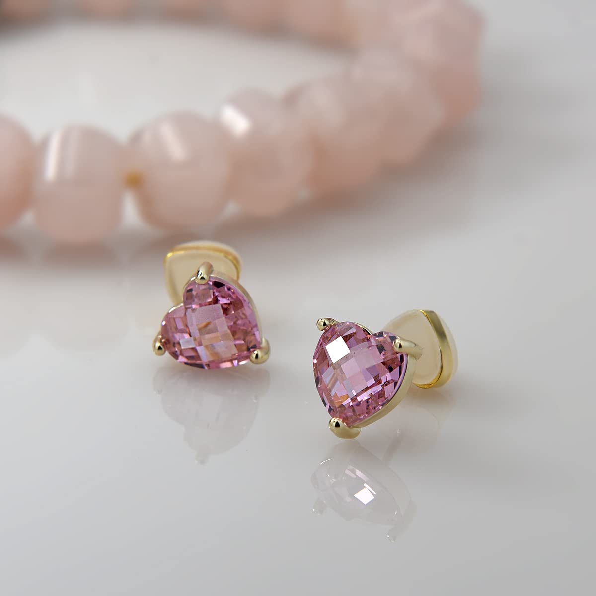 Liz Kol Pink Heart Earrings for Women, Gold Stud Earrings with Sterling Silver Post Jewelry Gifts