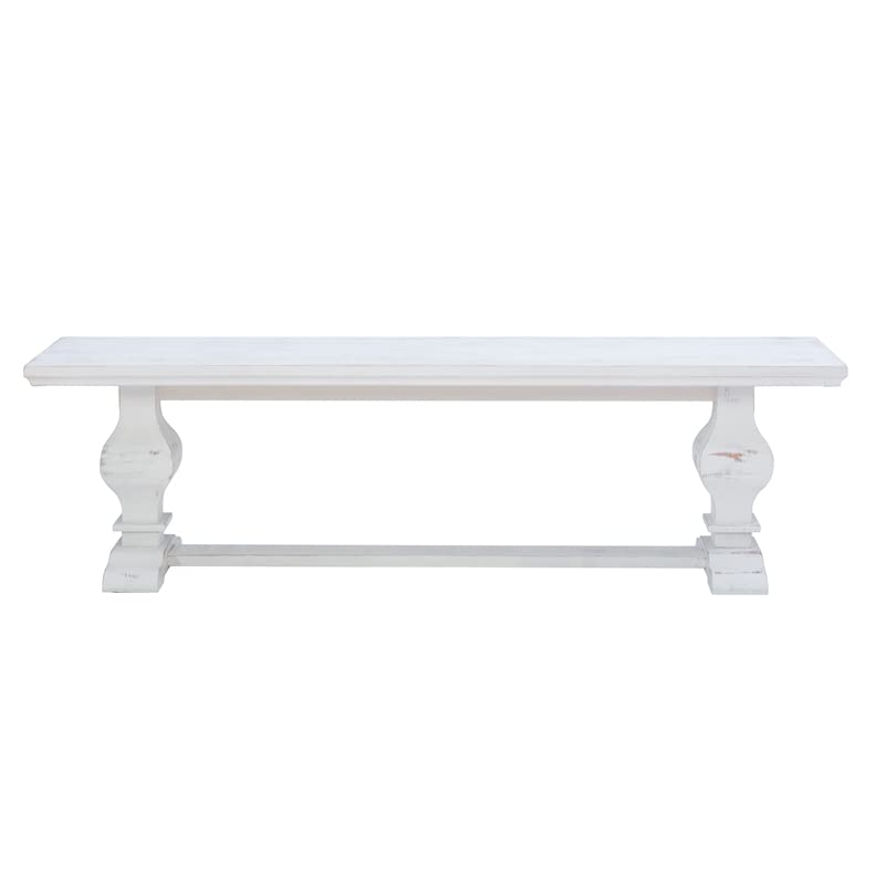 Linon Larson Solid Pine Wood Double Pedestal Dining Bench in Distressed White