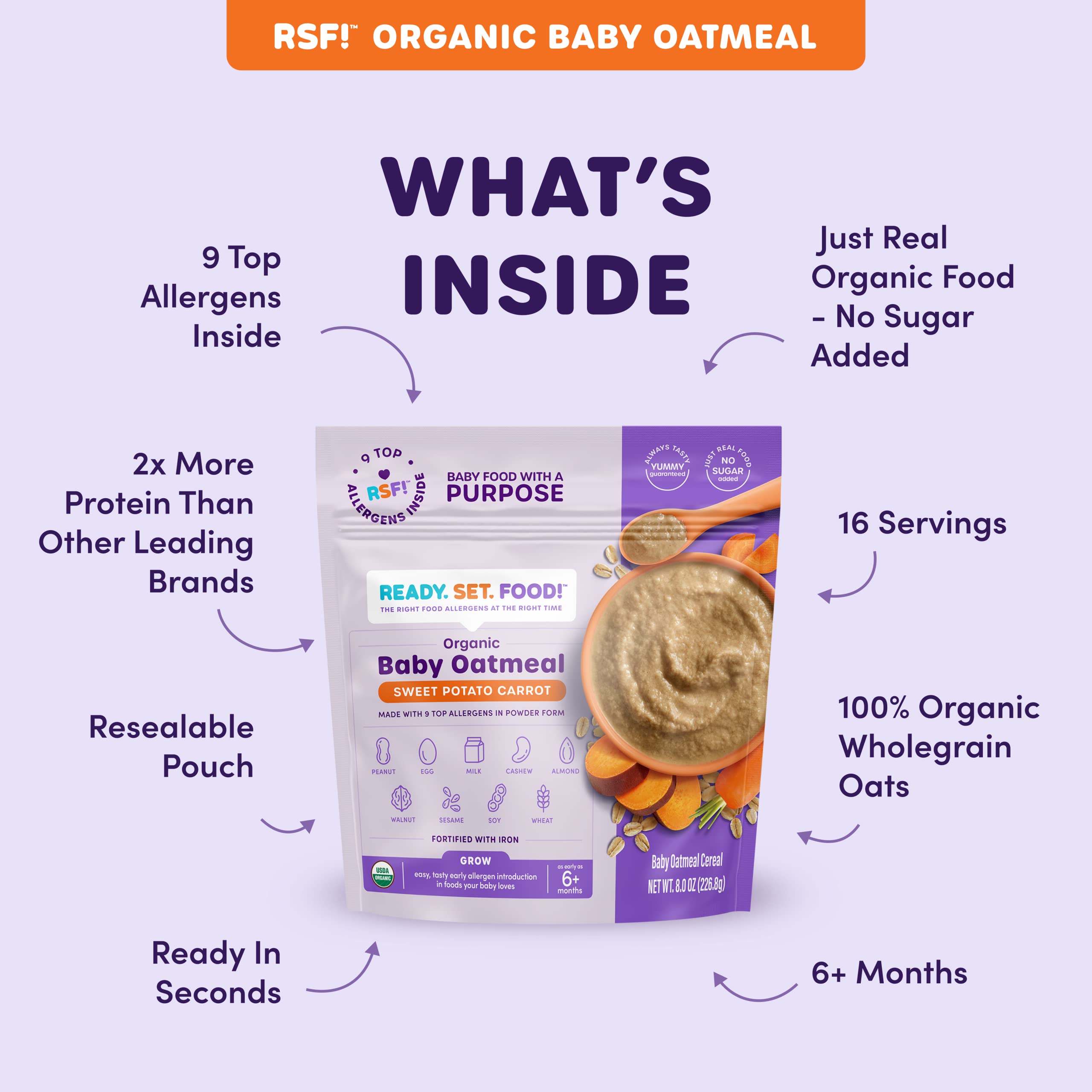 VERSAINSECT , Food! Organic Baby Oatmeal Cereal | Sweet Potato Carrot | Organic
