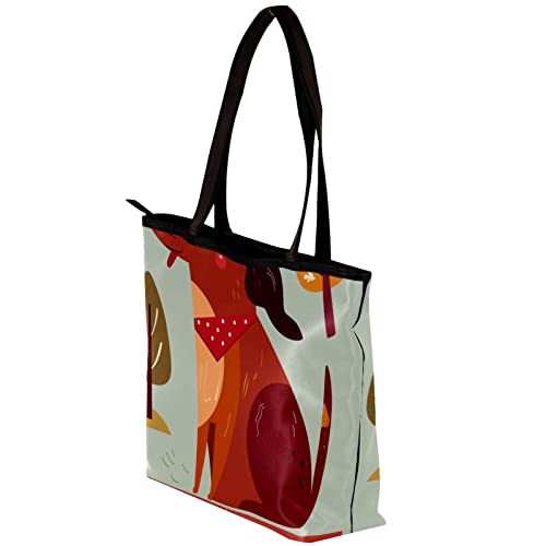 Women's Large Size Canvas Shoulder Bag Hobo Crossbody Handbag Casual Tote, Cartoon Lovely Dog