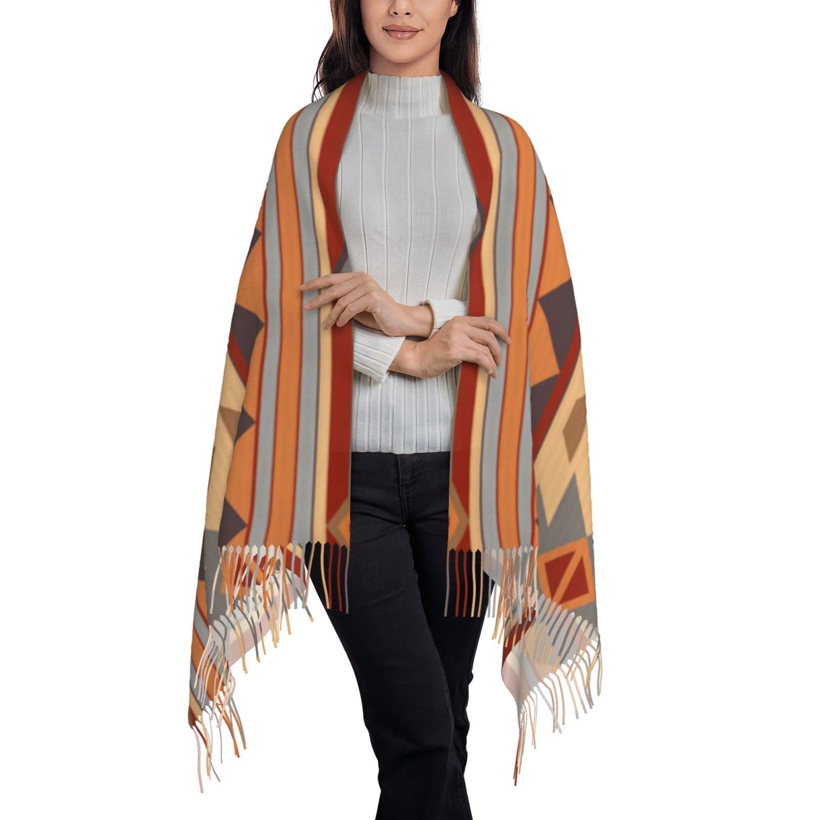 Soft Cashmere Feel Scarf Winter Warm Scarves Large Pashmina Shawl Wraps Gifts, Native Southwestern Design Brown