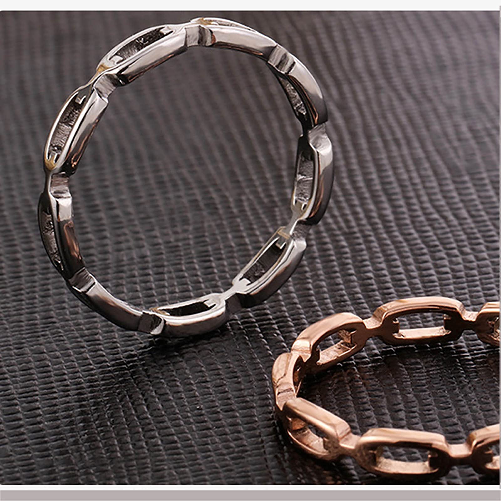 Paper Clip Ring Titanium Cubic Zirconia Rings Set for Women Girls Chain Link Ring Minimalist Stackable Finger Band Stainless Steel Cuban Ring (9)