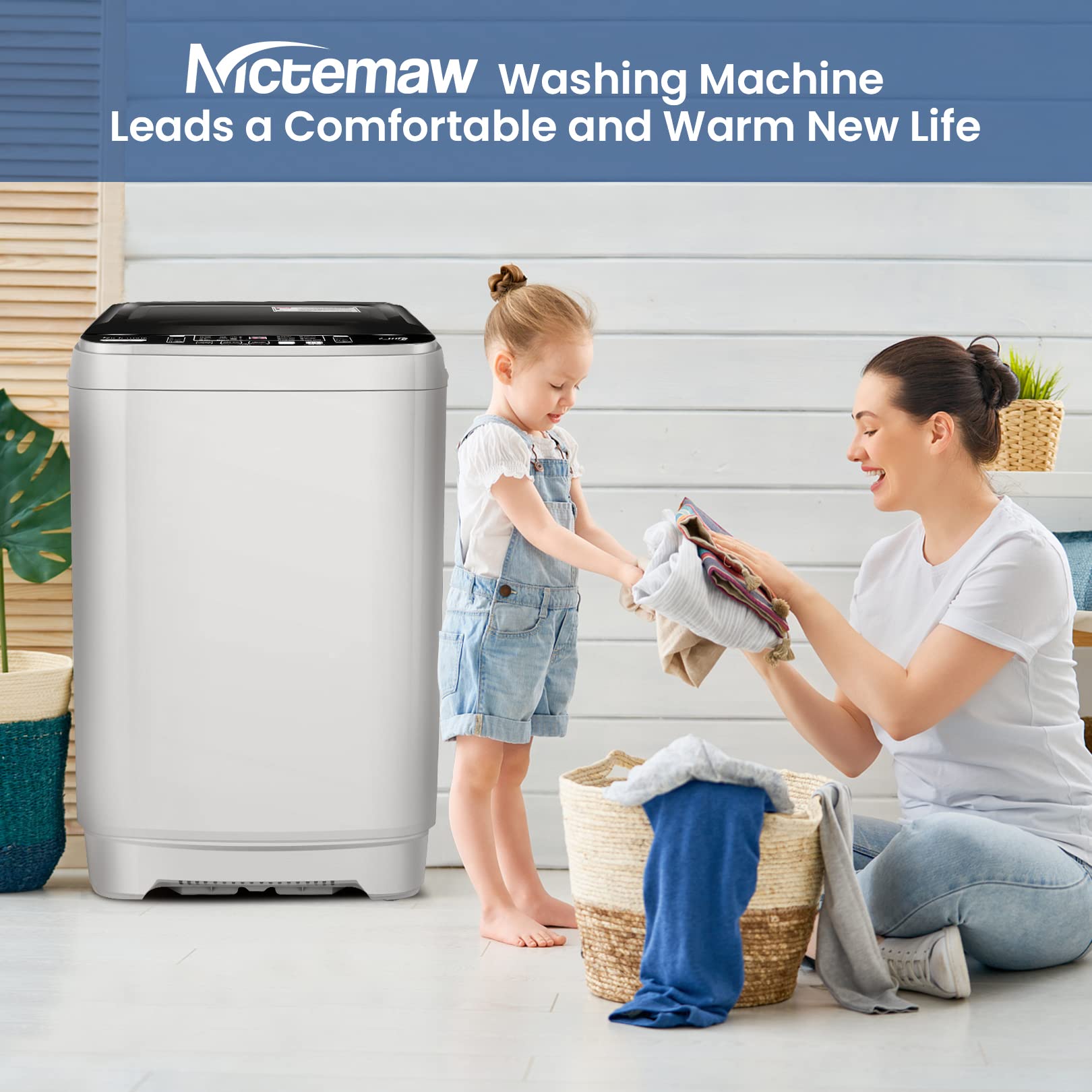 Nictemaw Portable Washing Machine 17.8 Lbs Mini Compact Washing Machine Washer Laundry Washer And Dryer With Drain Pump, 10 Programs Selections with LED Display Low Noise and Easy Store for Apartments