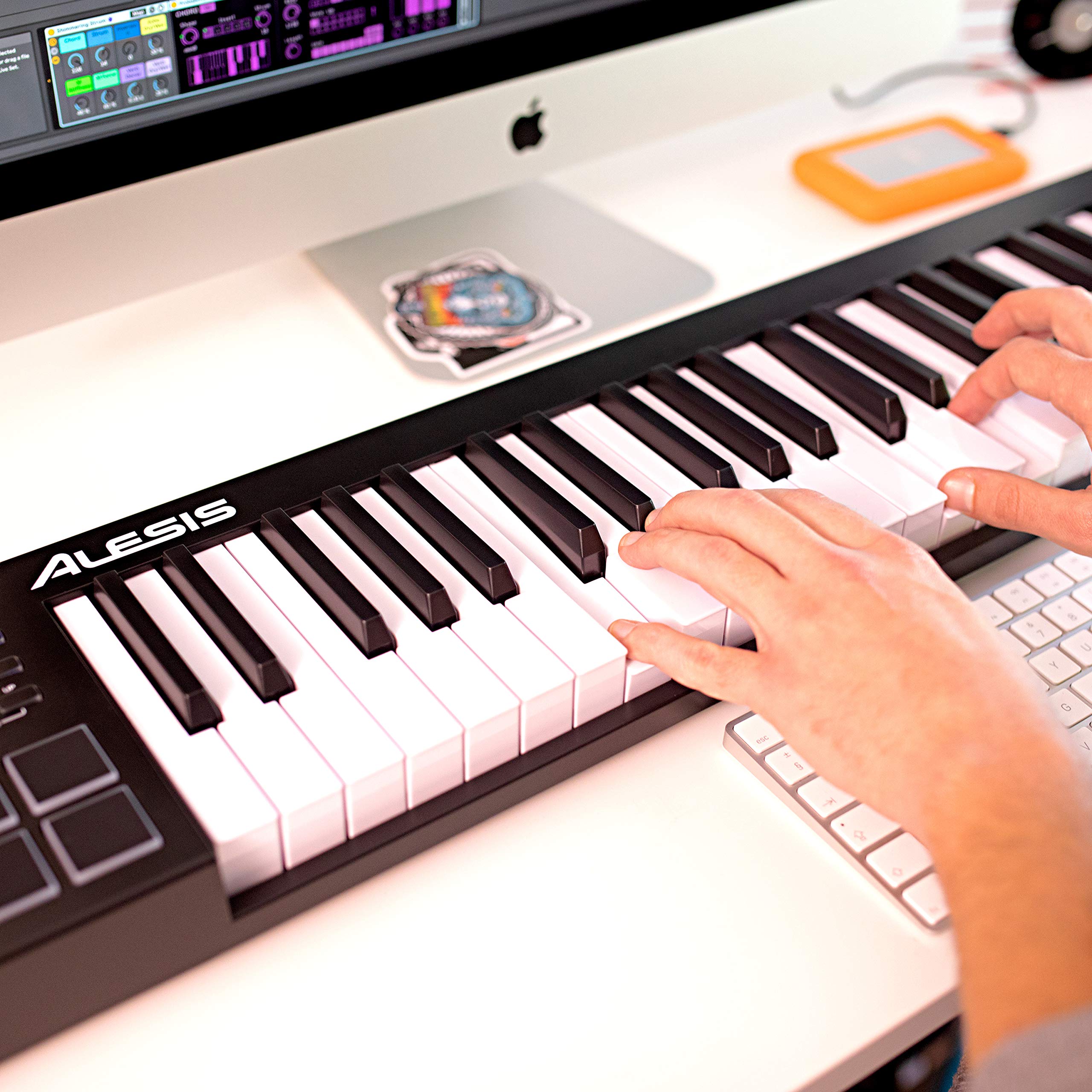 MIDI Controller Bundle | 61 Key USB MIDI Keyboard with 8 Beat Pads, Sustain Pedal and Software Suite – Alesis V61 and M-Audio SP-2