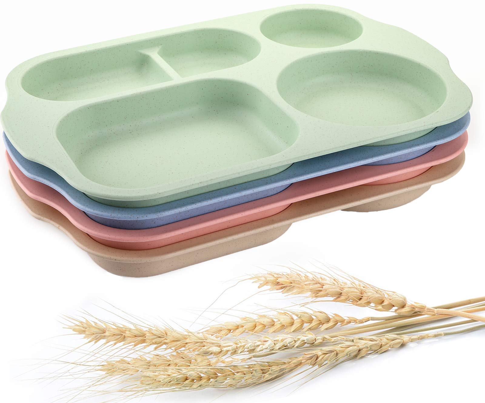 Nicunom 8 Pack Unbreakable Divided Plates, 5-Compartment Wheat Straw Tray Divided Food Plates Lunch Trays Section Plates for kids Adults, Microwave Dishwasher Safe, BPA Free, 11 Inch
