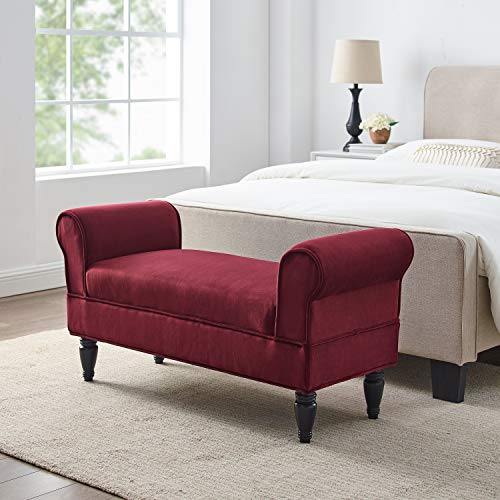 Linon Lowen Berry Velvet Printed Roll Arm Bench