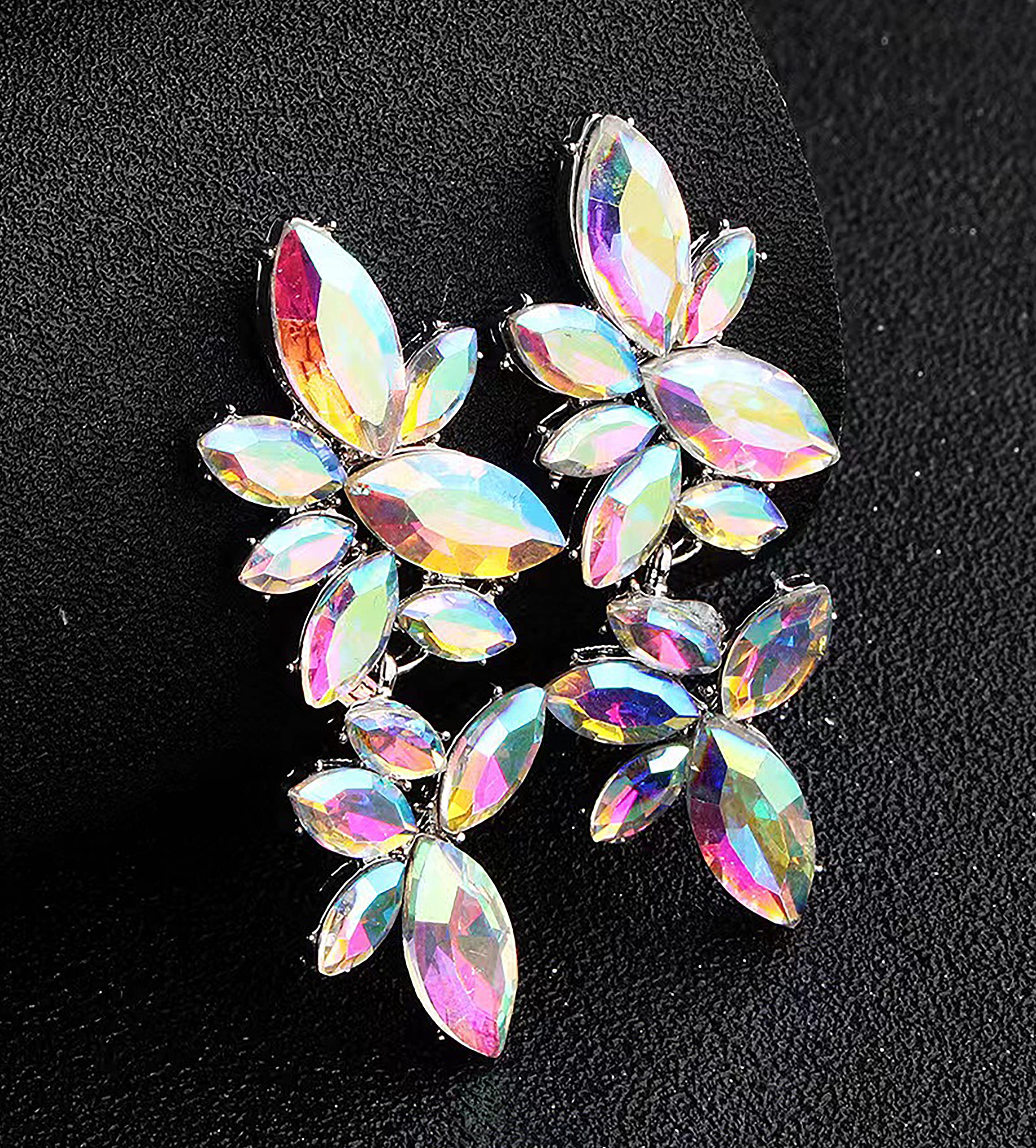 RGY Iridescent Rhinestone Earrings for Prom, Sparkling Bridal Cluster Drop Dangle Stud Earrings, AB Crystal Pageant