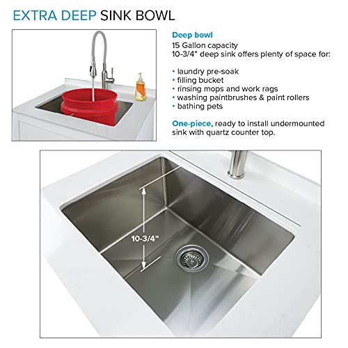 Transolid TCG-3025-WC All-in-One 29 in. x 25.5 in. Quartz Undermount Laundry/Utility Sink and Cabinet with Faucet in Matte White