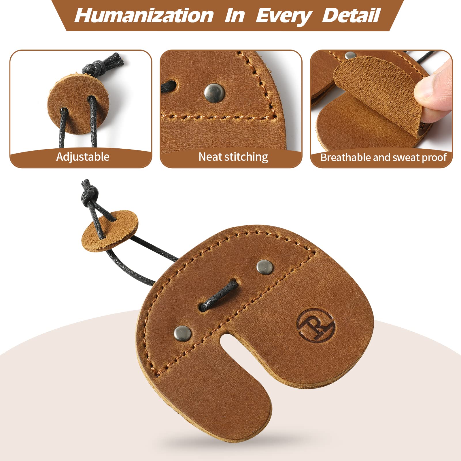 Ringsun Leather Archery Finger Tab Fingers Protector Protect Guard for Recurve Bows Handmade Bow Finger Guard Shooting Practice Gear RS02-7 Right Hand,Yellow Brown