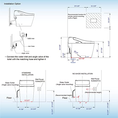 WOODBRIDGE B0960S Auto Flush, Auto Open & Auto Close, 1.28 GPF Single Flush Toilet with Intelligent Smart Bidet Seat and Wireless Remote Control, Chair Height