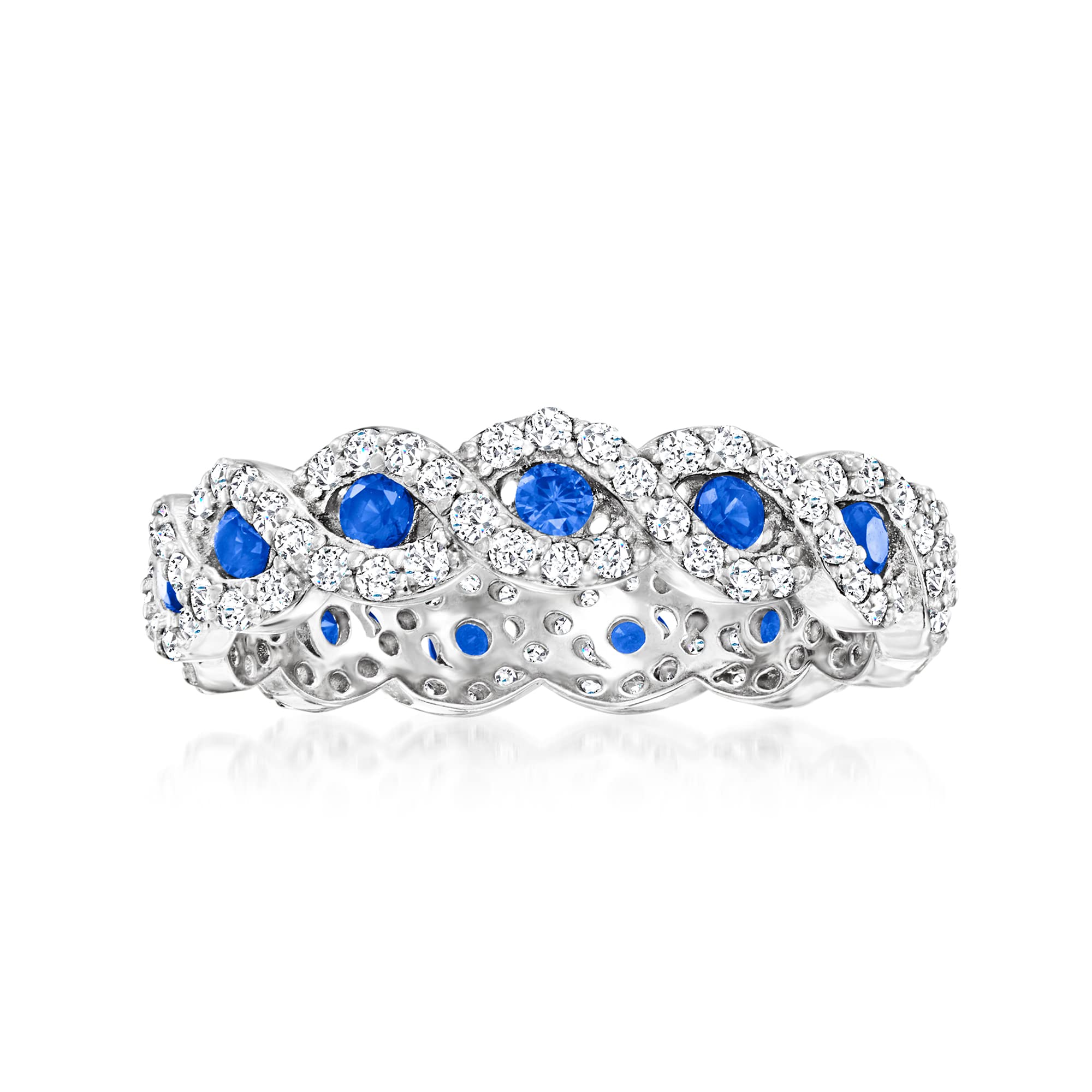 Ross-Simons 0.80 ct. t.w. Simulated Sapphire and .50 ct. t.w. CZ Eternity Band in Sterling Silver. Size 8