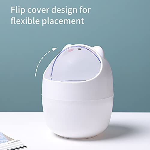 Trash Can,Mini Desktop Trash Can, Cute Cartoon Bear Shape Trash Can with Lid, Garbage Container Bin for Bathroom Kitchen Home Office Dorm Kids Room Waste Bin Arrangement