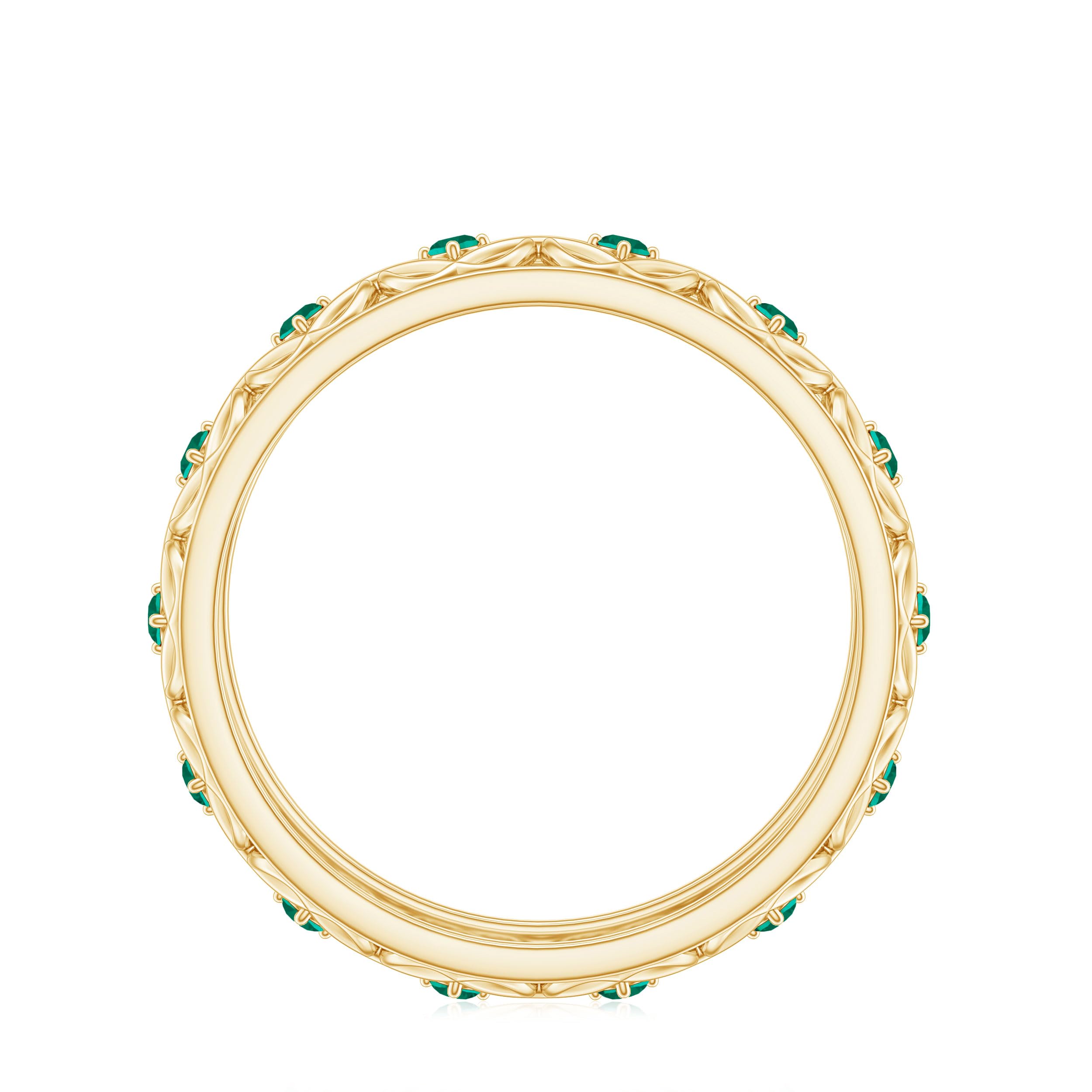 Rosec Jewels Certified Emerald Celtic Knot Eternity Ring, Vintage Inspired Band, AAAA Quality, Lab Grown Emerald Wide Band, 14K Yellow Gold, Size:US 5.00